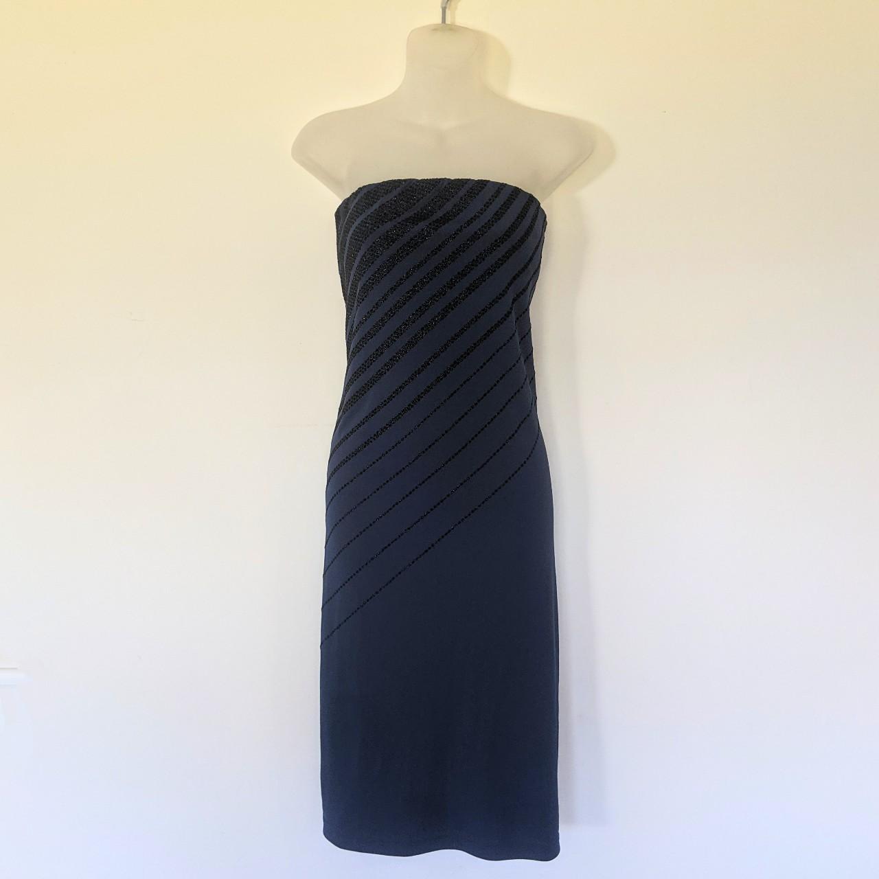 Vintage Blue Beaded Strapless Crossroads Dress Made... - Depop