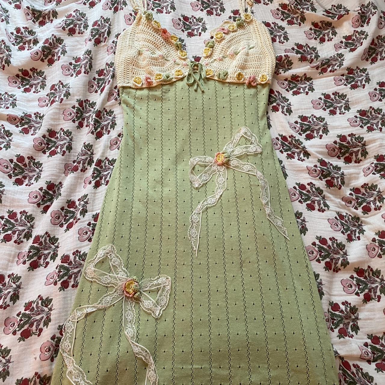 Lacemade honey green manor knit crochet dress. So... | Depop