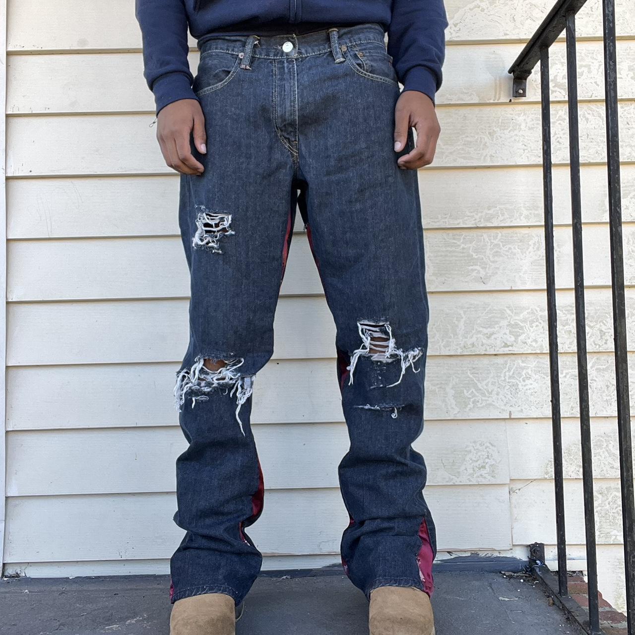 Reworked Jeans made by me waist 35 inseam 32 leg... - Depop