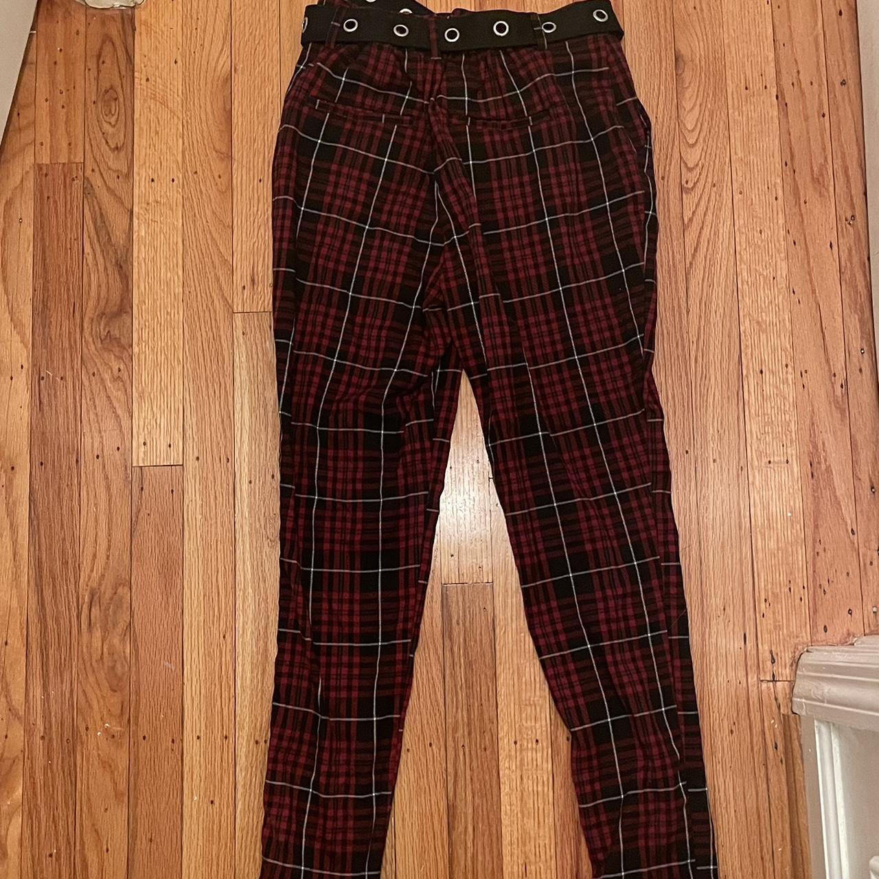 hot topic red & black plaid pants w/ belt cute af... - Depop