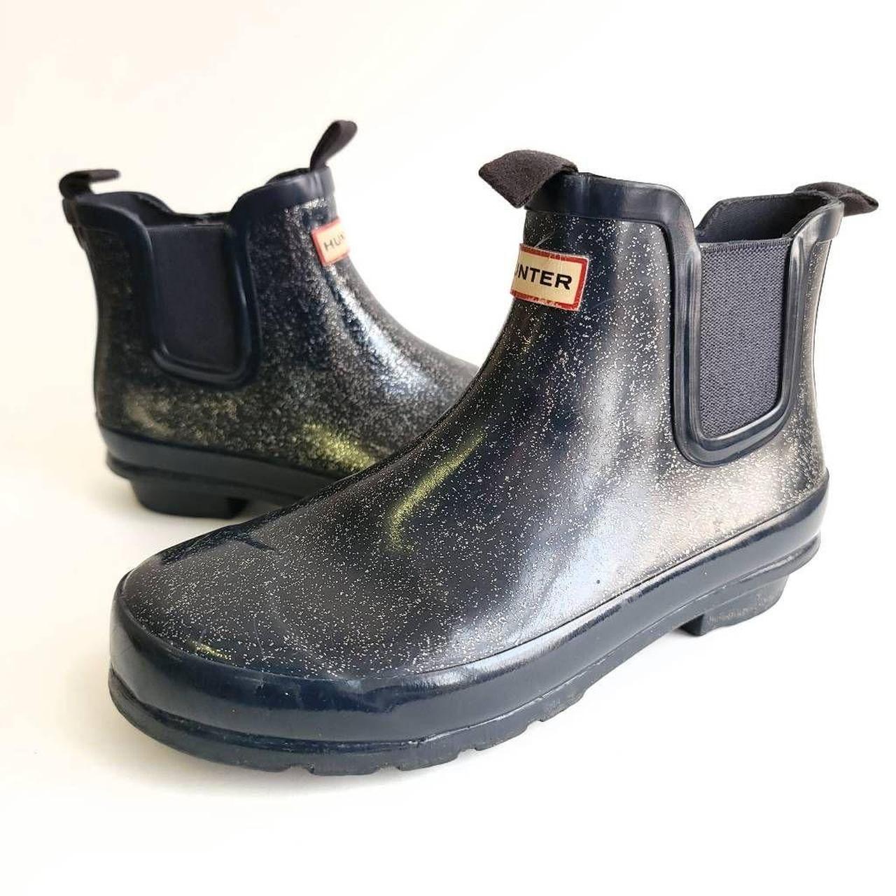 Hunter Blue and Silver Boots | Depop