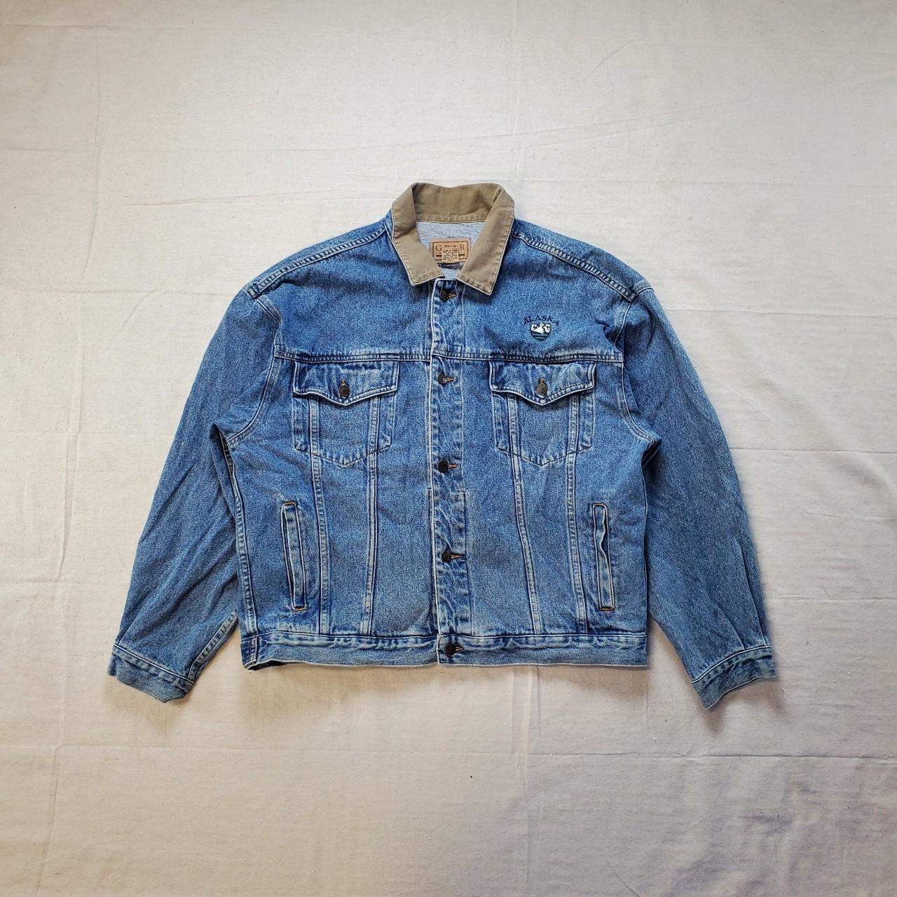 Vintage Alaska denim jacket 90s blue denim jacket... - Depop