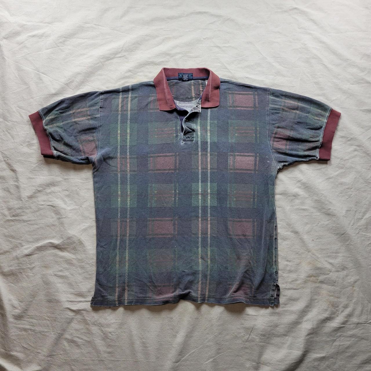 Vintage polo shirt plaid 90s Super cool large block... - Depop