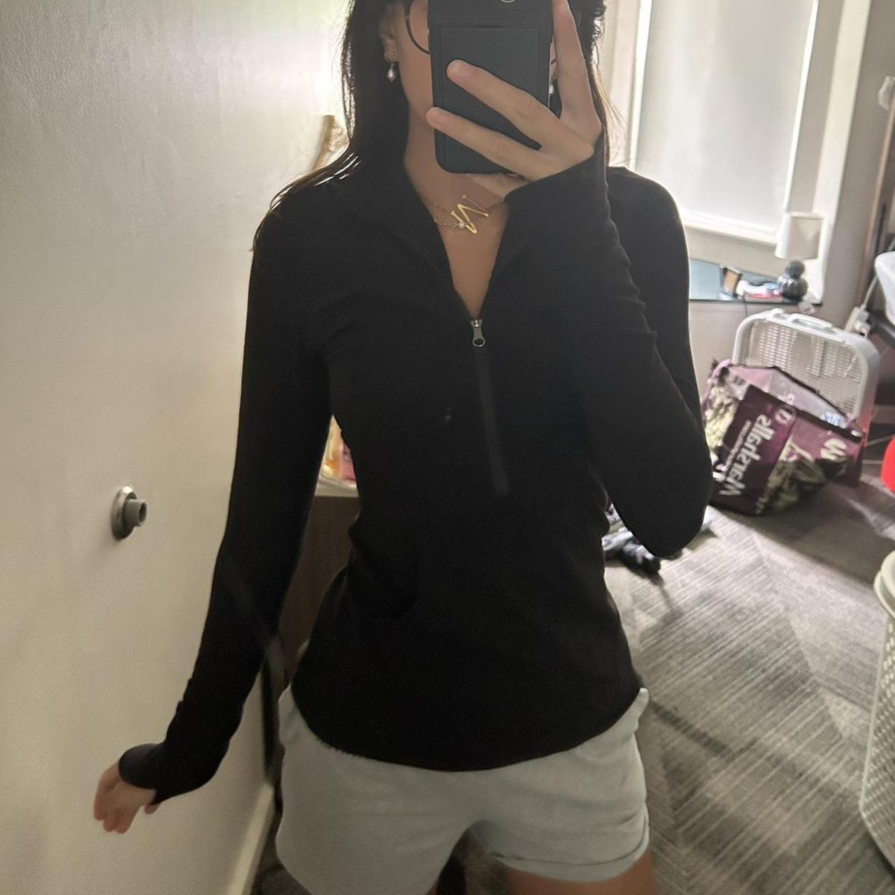 BLACK LULULEMON QUARTER ZIP UP -size 2 -soooo cute... - Depop