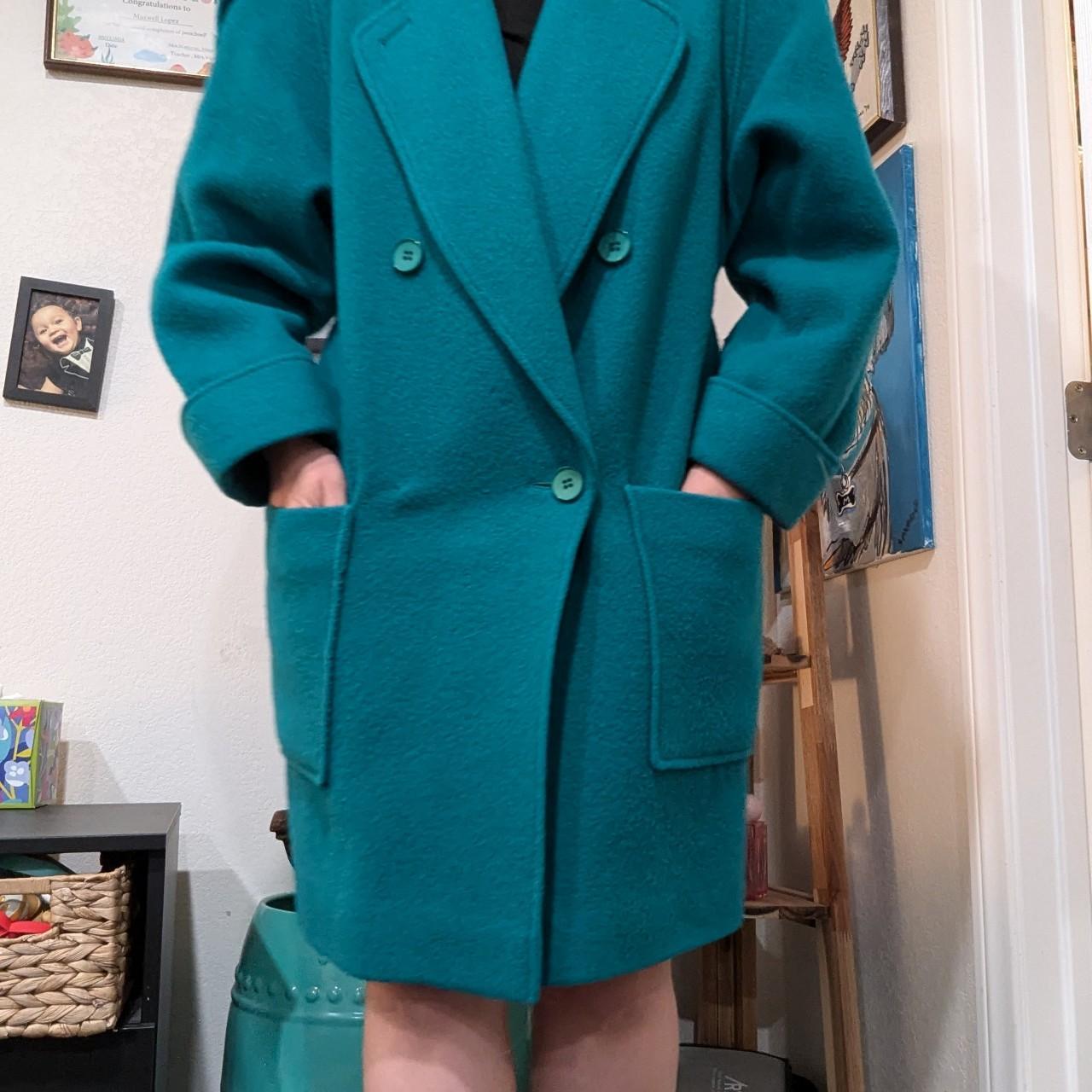 Vintage 80s Yessica Y Oversized Turquoise Wool Coat... | Depop