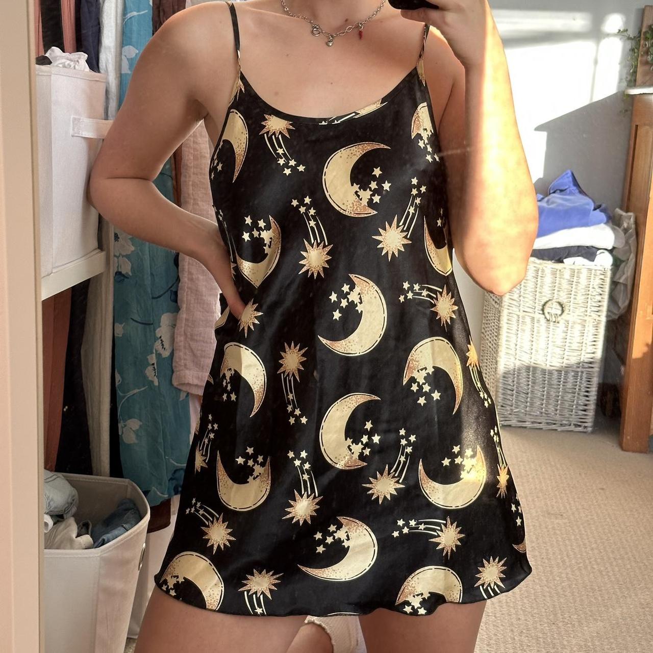 Mini moon print dress with adjustable straps - Depop