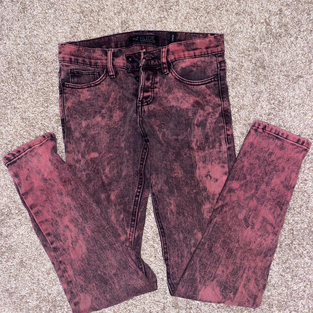 xxx rude red acid wash jeans #rude #emo #hottipic... - Depop