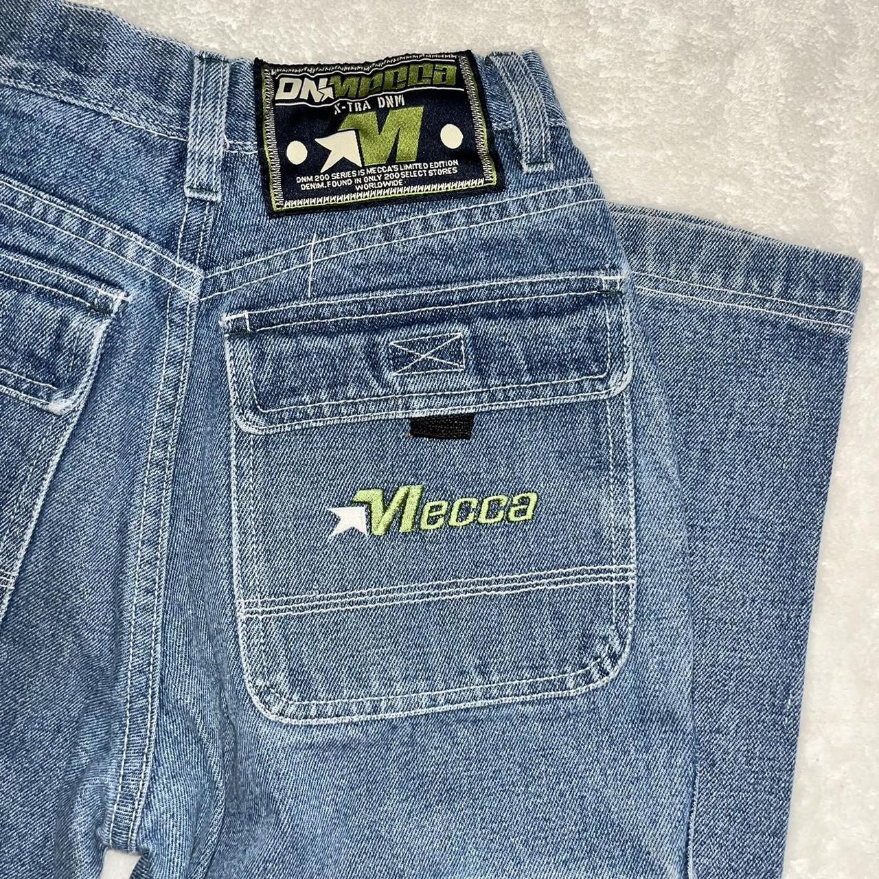 Mecca denim jeans embroidered logo and Velcro... - Depop