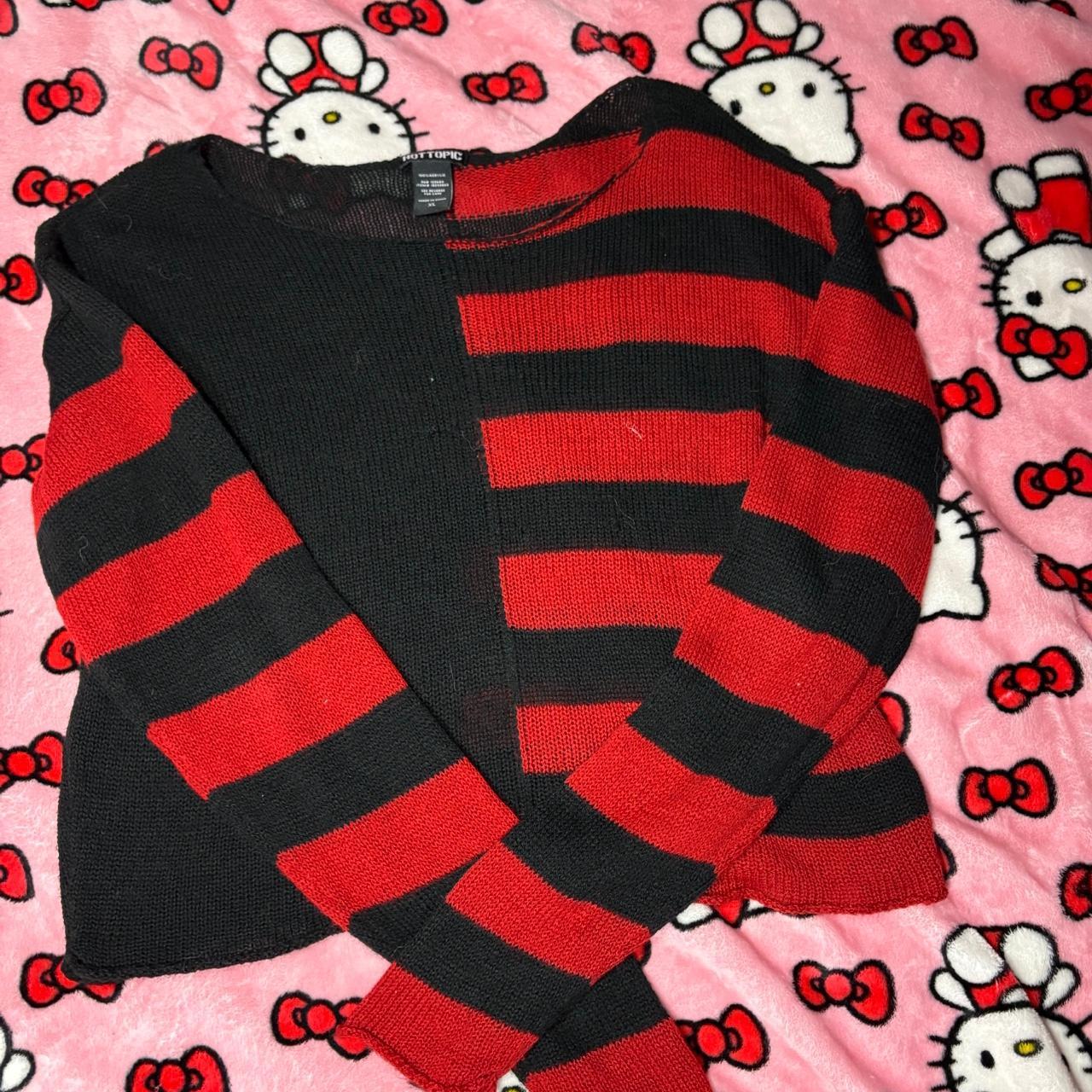 Red and black striped hot topic sweater- some... | Depop
