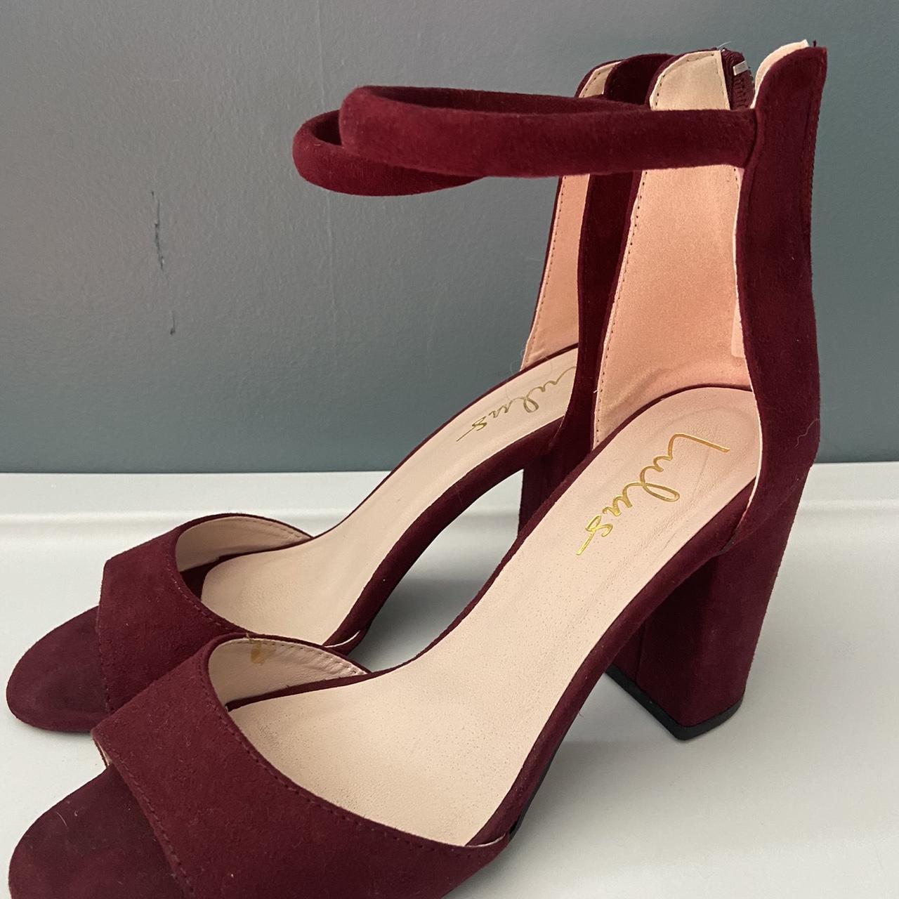 Burgundy/red Block heels worn once-size 7.5 from... - Depop