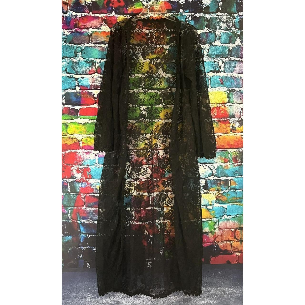 Black Lace Open Front Long Cardigan Small Medium No Depop