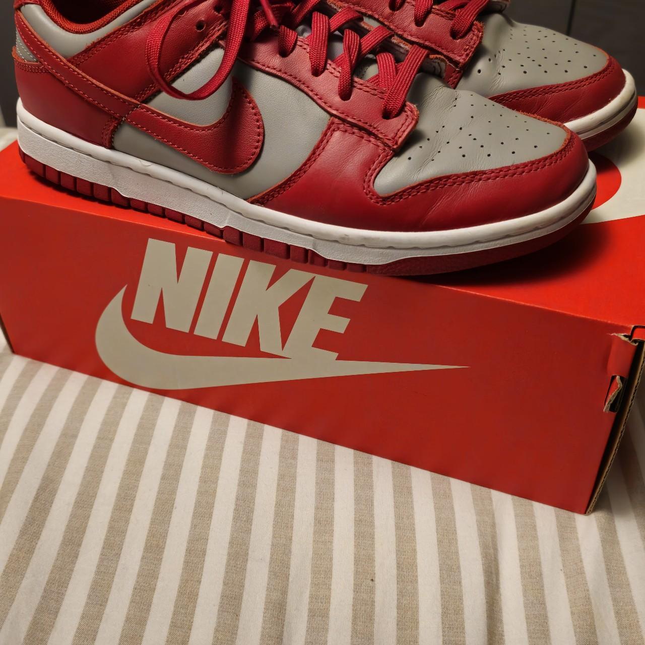 Nike Dunk Low trainers Nike Varsity Red & Grey Dunk... | Depop