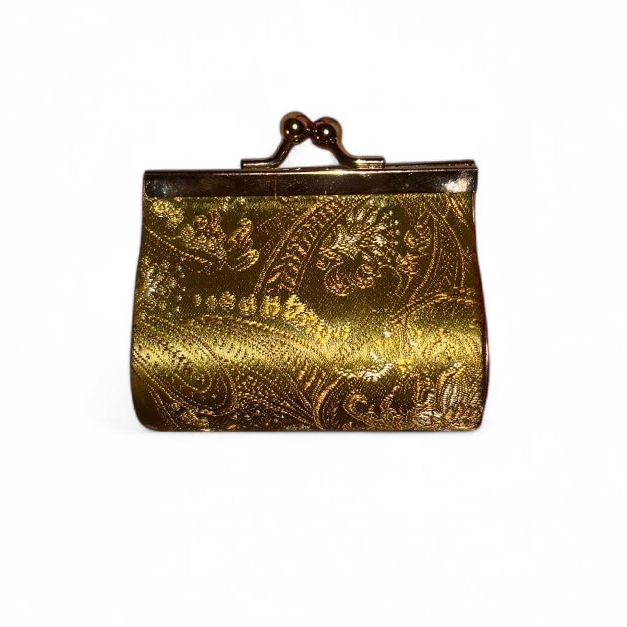 green and gold metallic coin purse with metal... | Depop