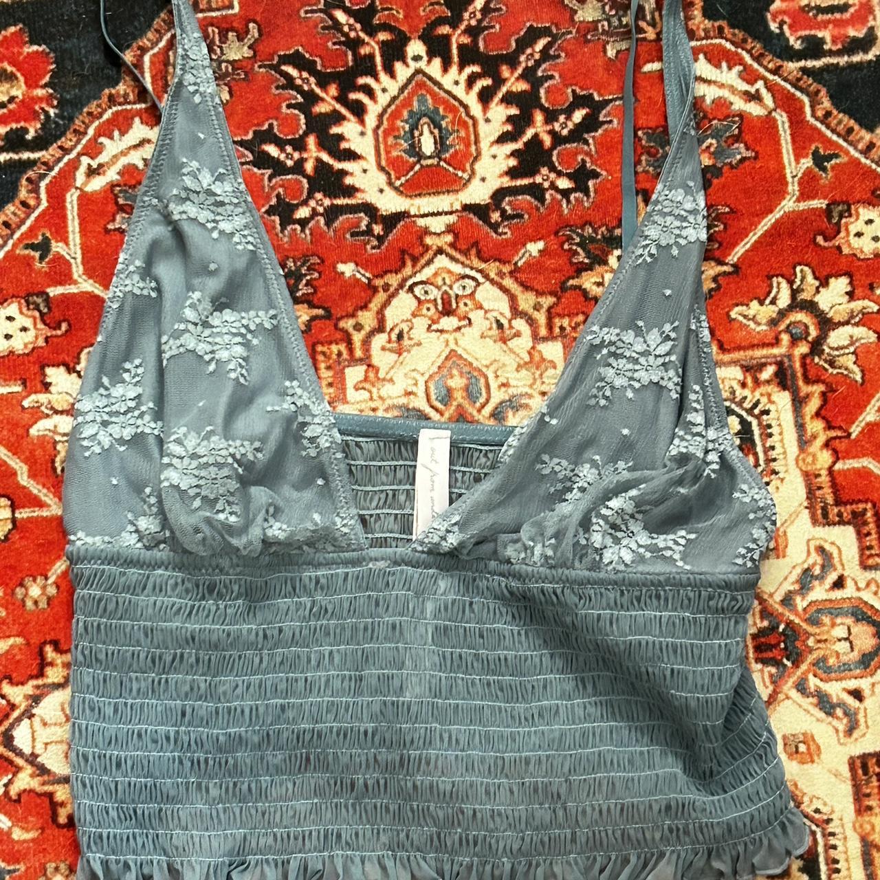 Blue and white lacey crop top (XL) | Depop