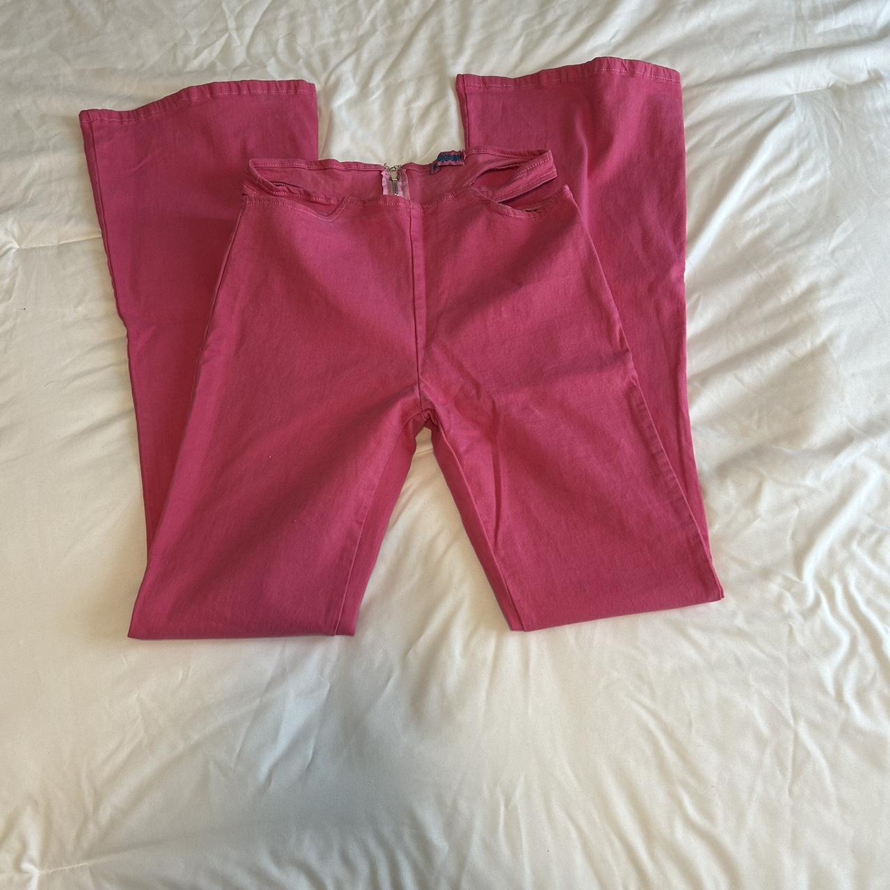 Pink edikted pants with hip cutouts - Depop