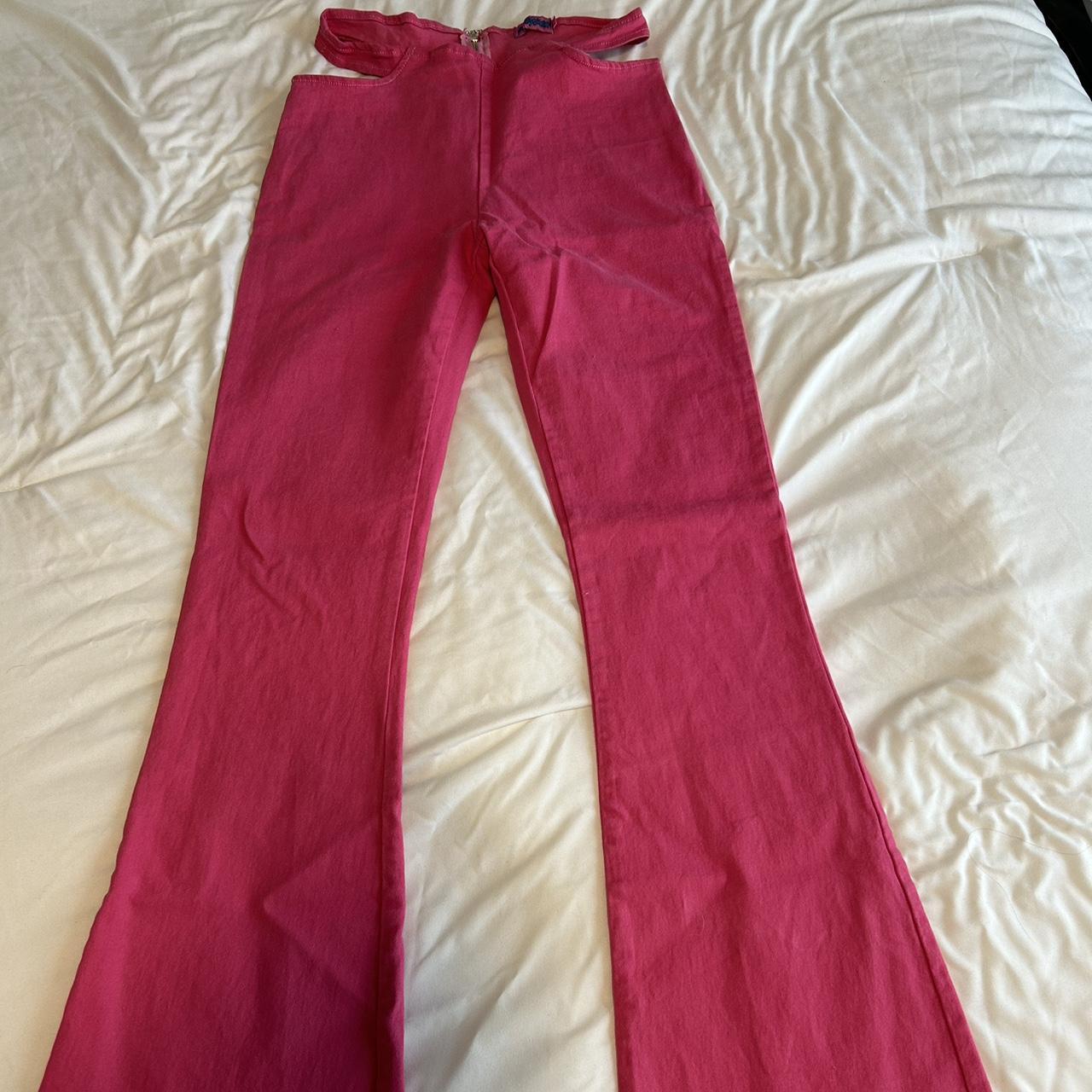 Pink edikted pants with hip cutouts - Depop