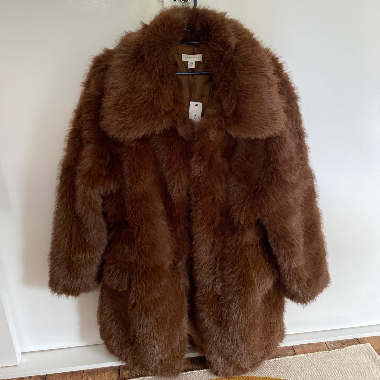TOPSHOP brown faux fur coat. With original tag. Size... - Depop