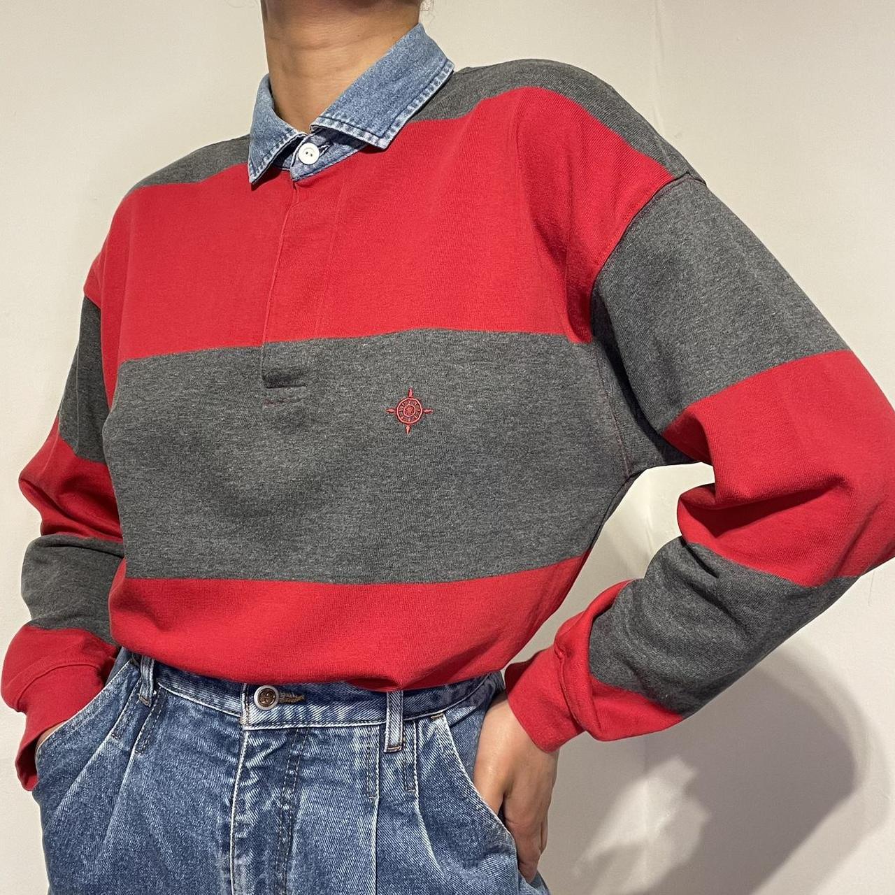 Vintage 90s Rugby Polo Shirt with Denim... - Depop
