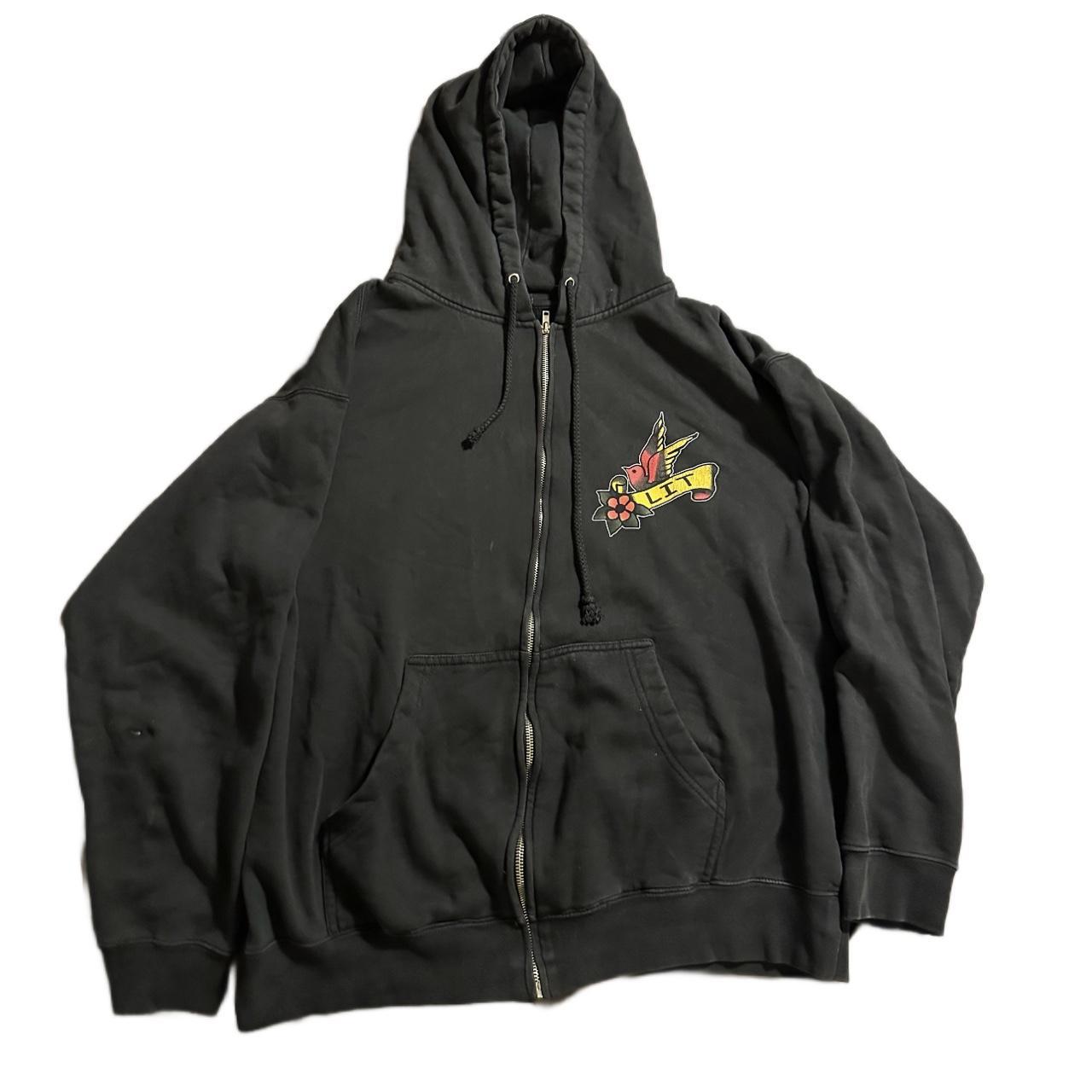 Black Zip-up with Traditional Tattoo Art Style Graphics - Depop