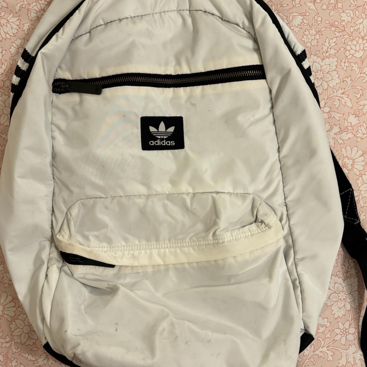 Adidas white nylon backpack with black accents... | Depop