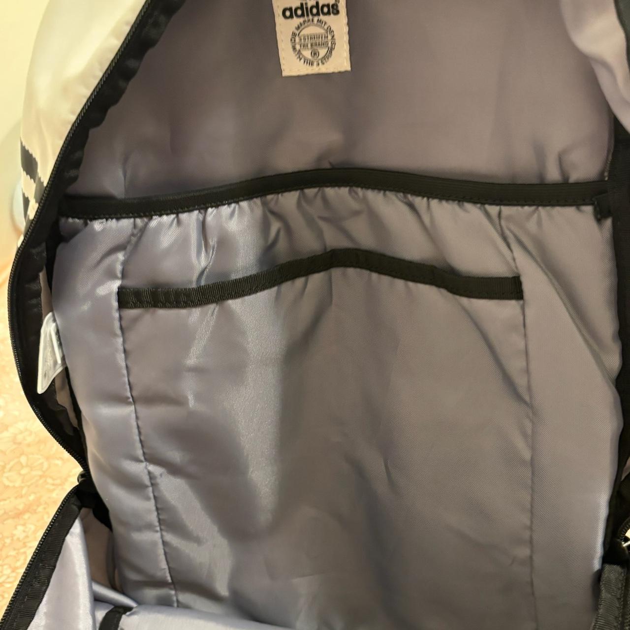 Adidas white nylon backpack with black accents... | Depop