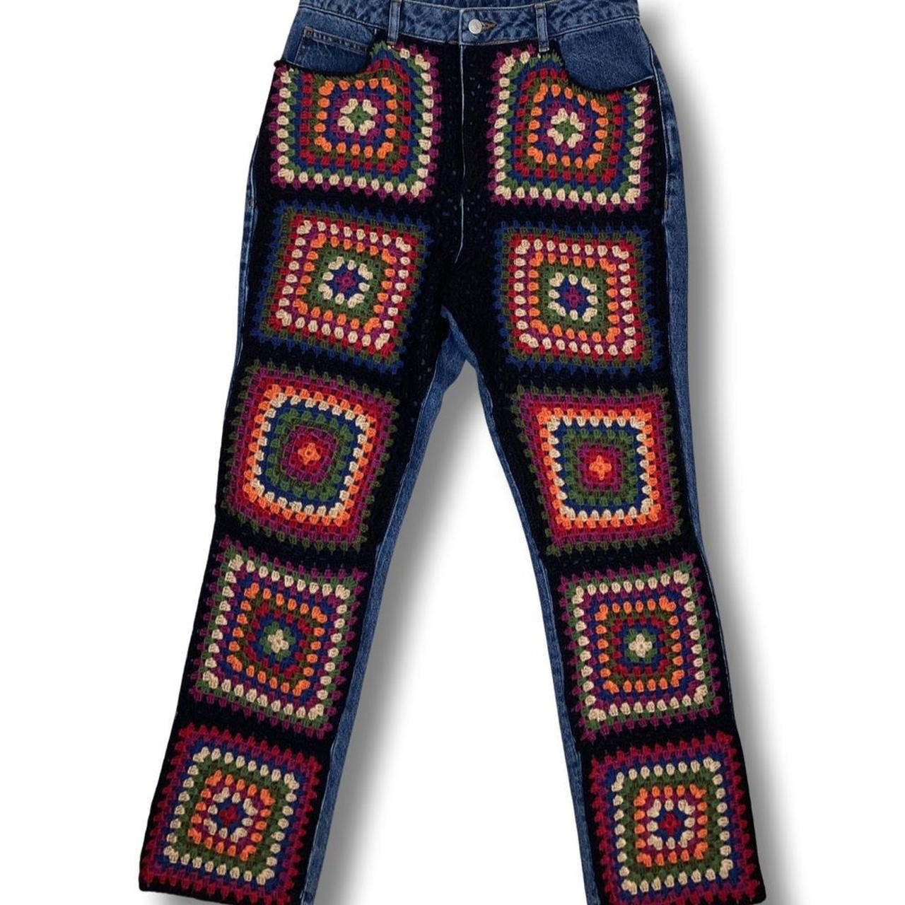 The coolest Farm Rio jeans Crochet granny square... - Depop