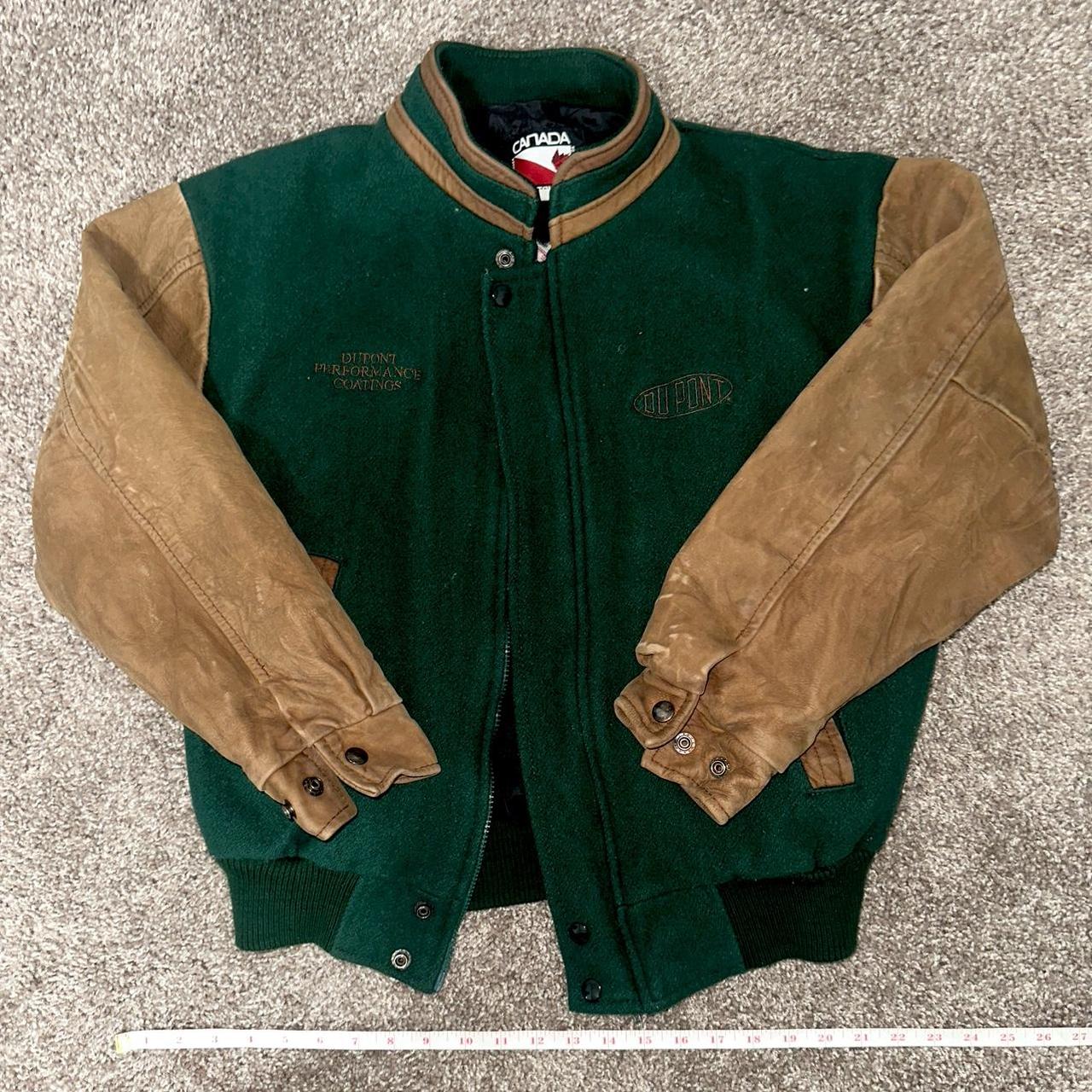 Green and Brown Canadian Sportswear Varsity Jacket... | Depop