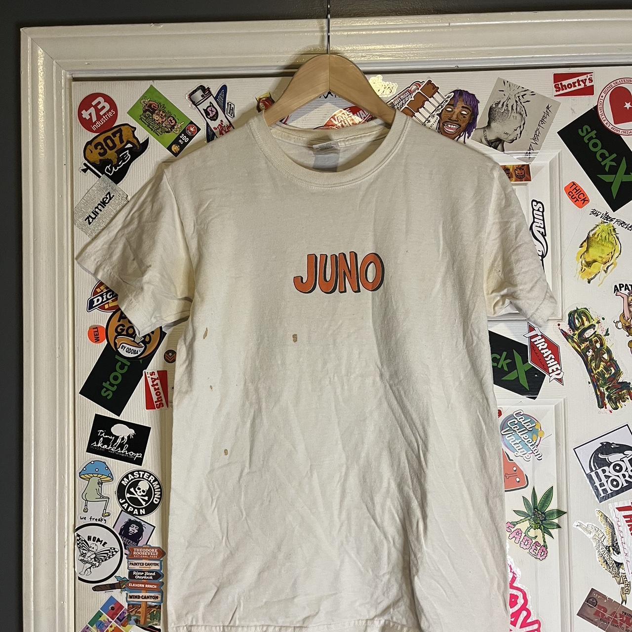 Size S 2007 "Juno" t shirt with pretty bad staining - Depop