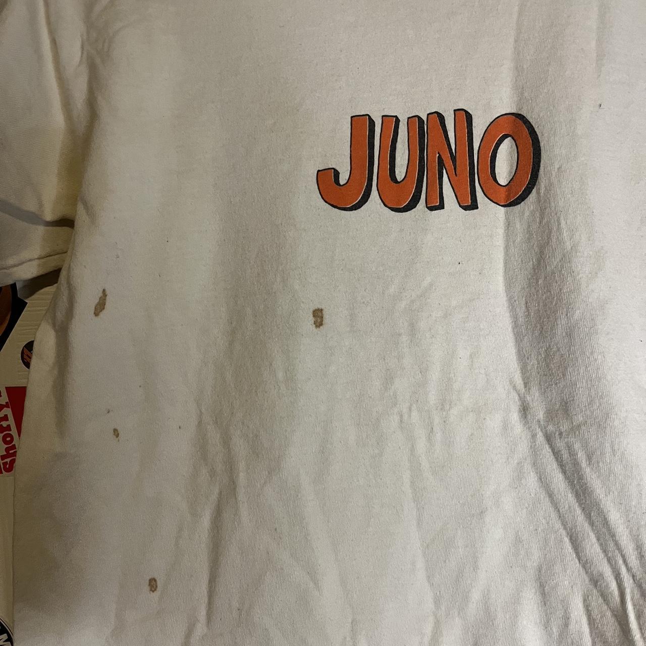 Size S 2007 "Juno" t shirt with pretty bad staining - Depop