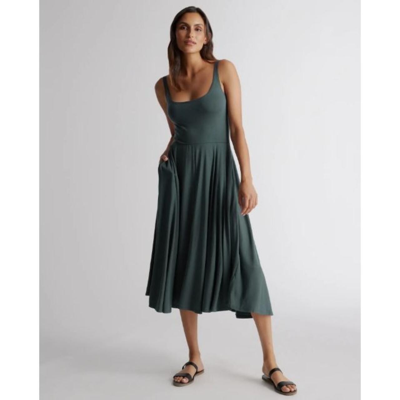 Quince Tencel Jersey Fit & Flare Dress Dark Olive... - Depop
