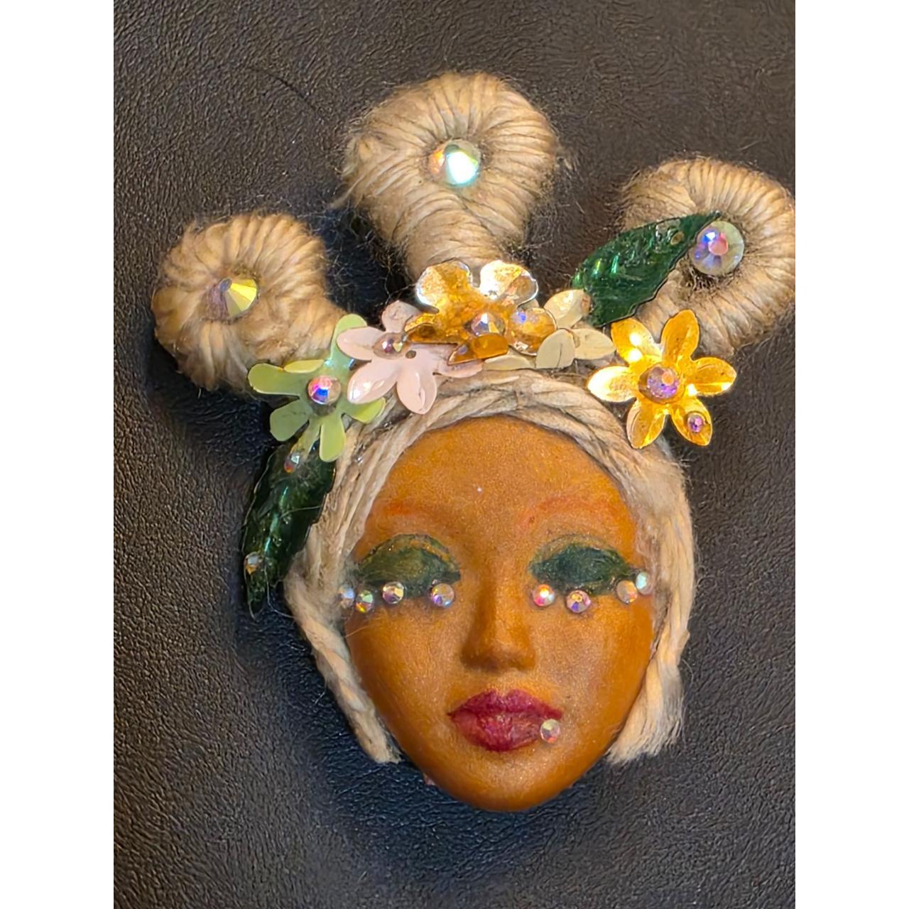 Handcrafted Face Brooch With Floral Accents &... | Depop