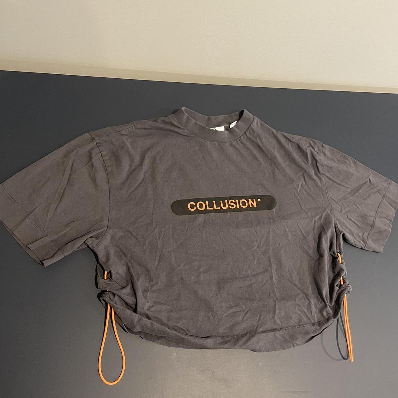 Collusion Women's Grey and Orange Shirt | Depop