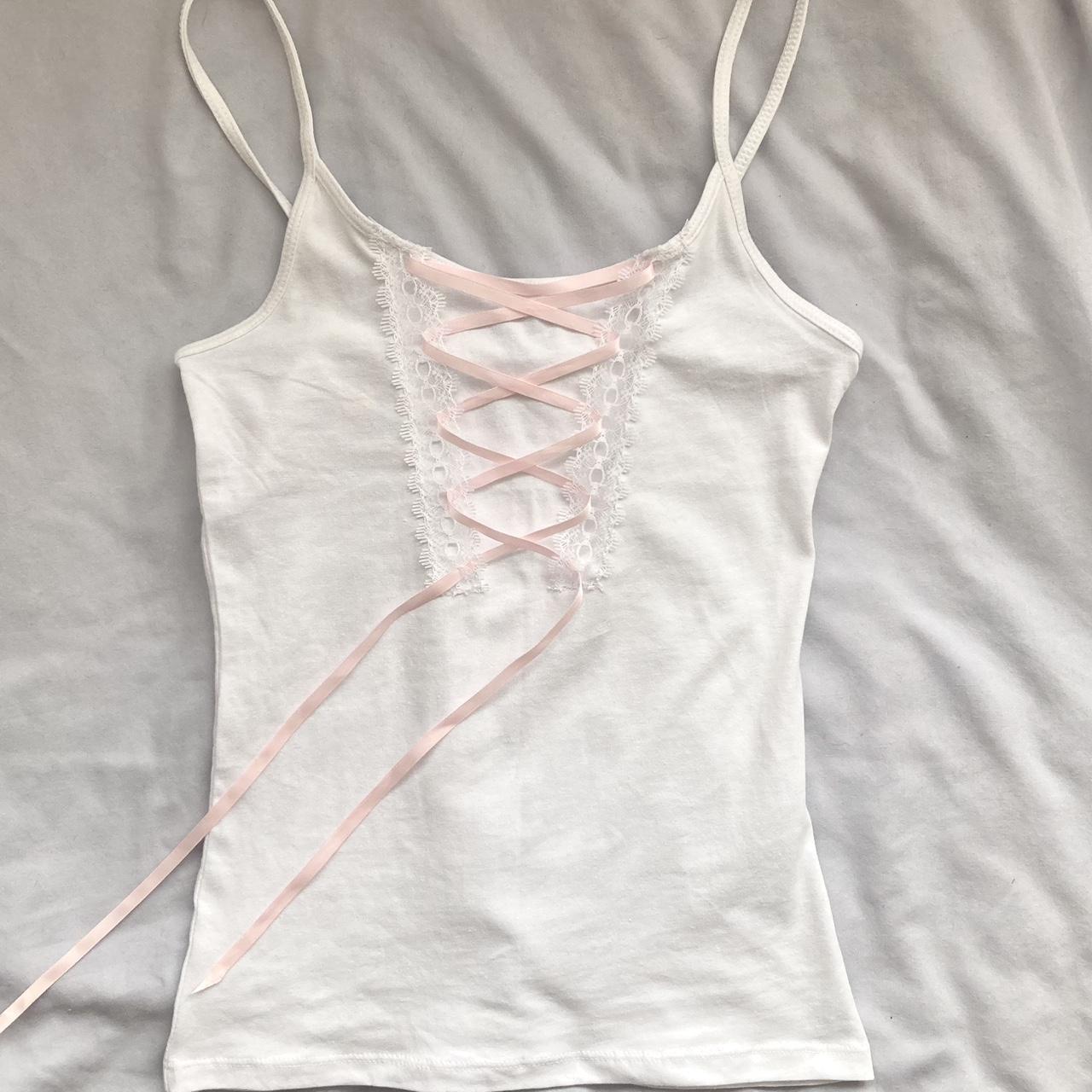 angelic white lace up cami with lace detail