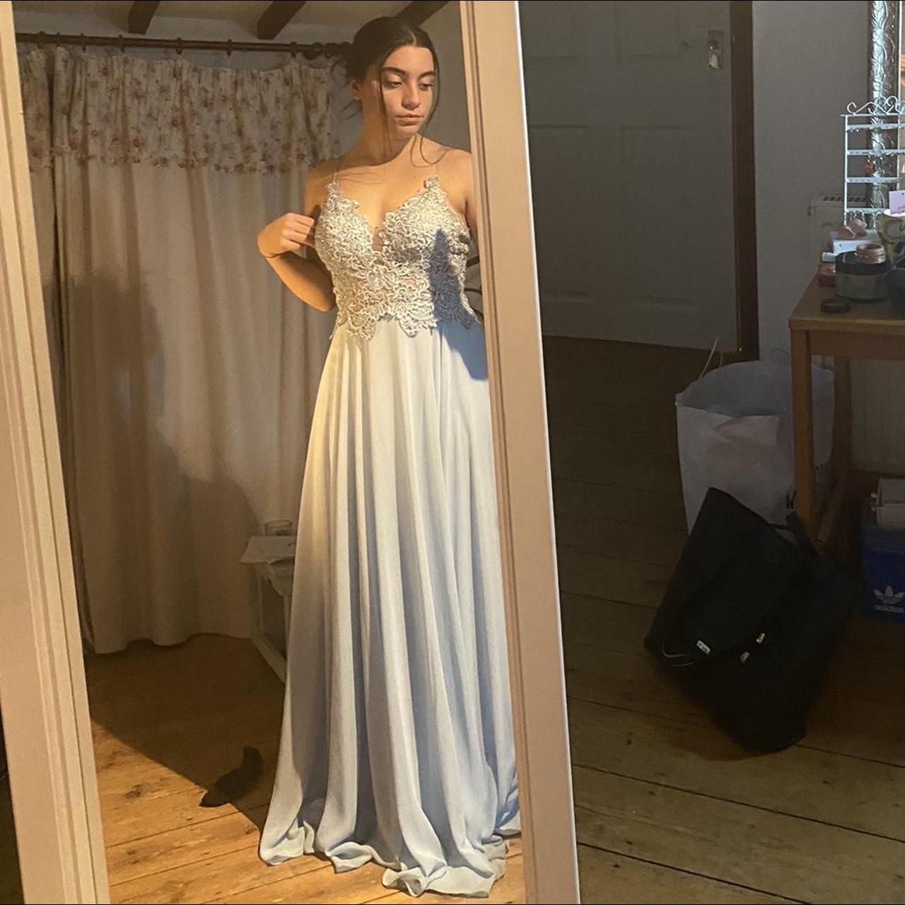 Baby blue lace flowy prom dress. love it so... - Depop