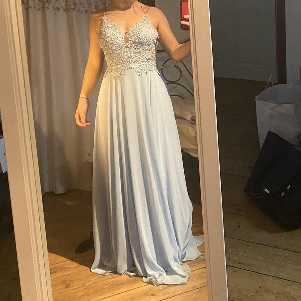 Baby blue lace flowy prom dress. love it so... - Depop
