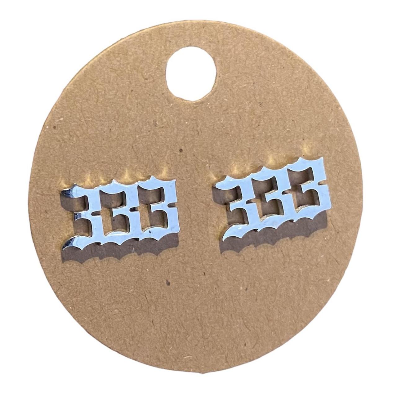 333 angel number silver earrings made of stainless... - Depop