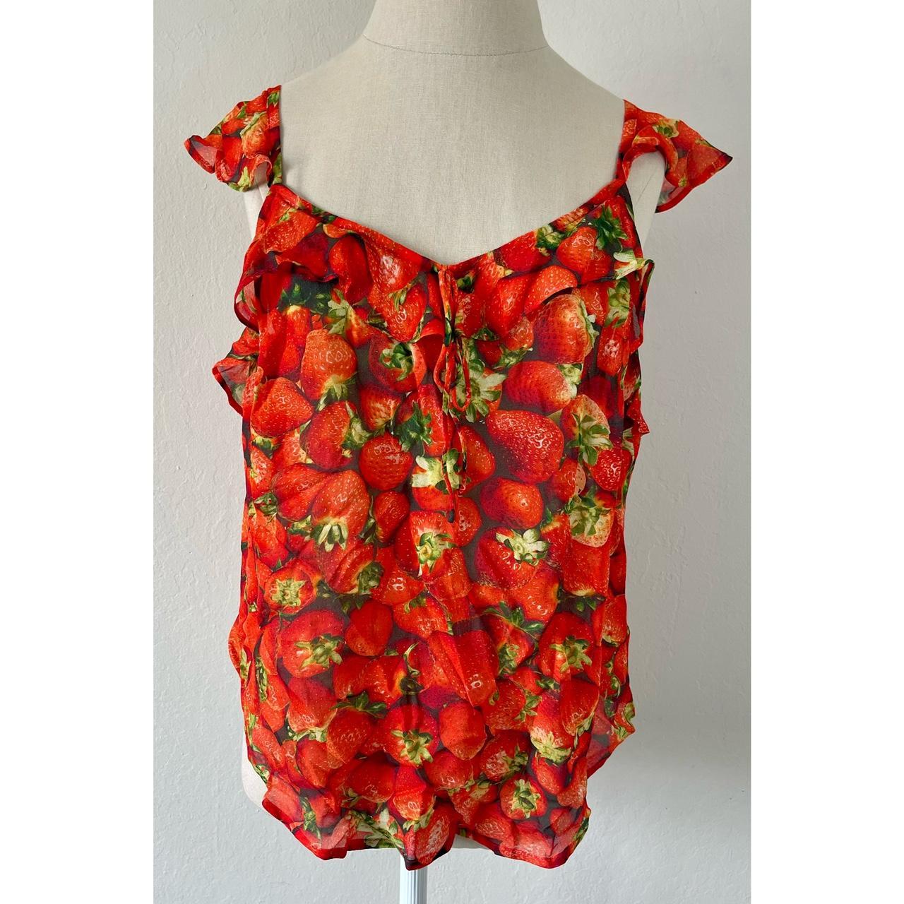Anthropologie Strawberry Novelty Print Ruffle Tank... - Depop