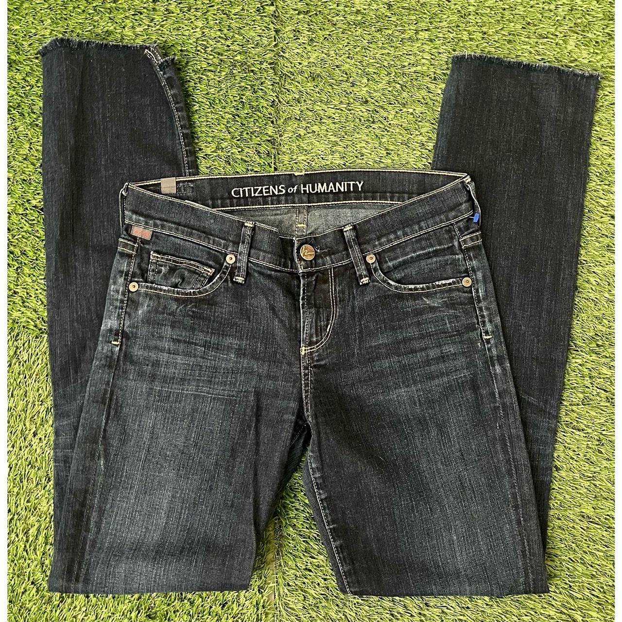 Citizens of Humanity Dark Denim Knee Slit Distressed... - Depop