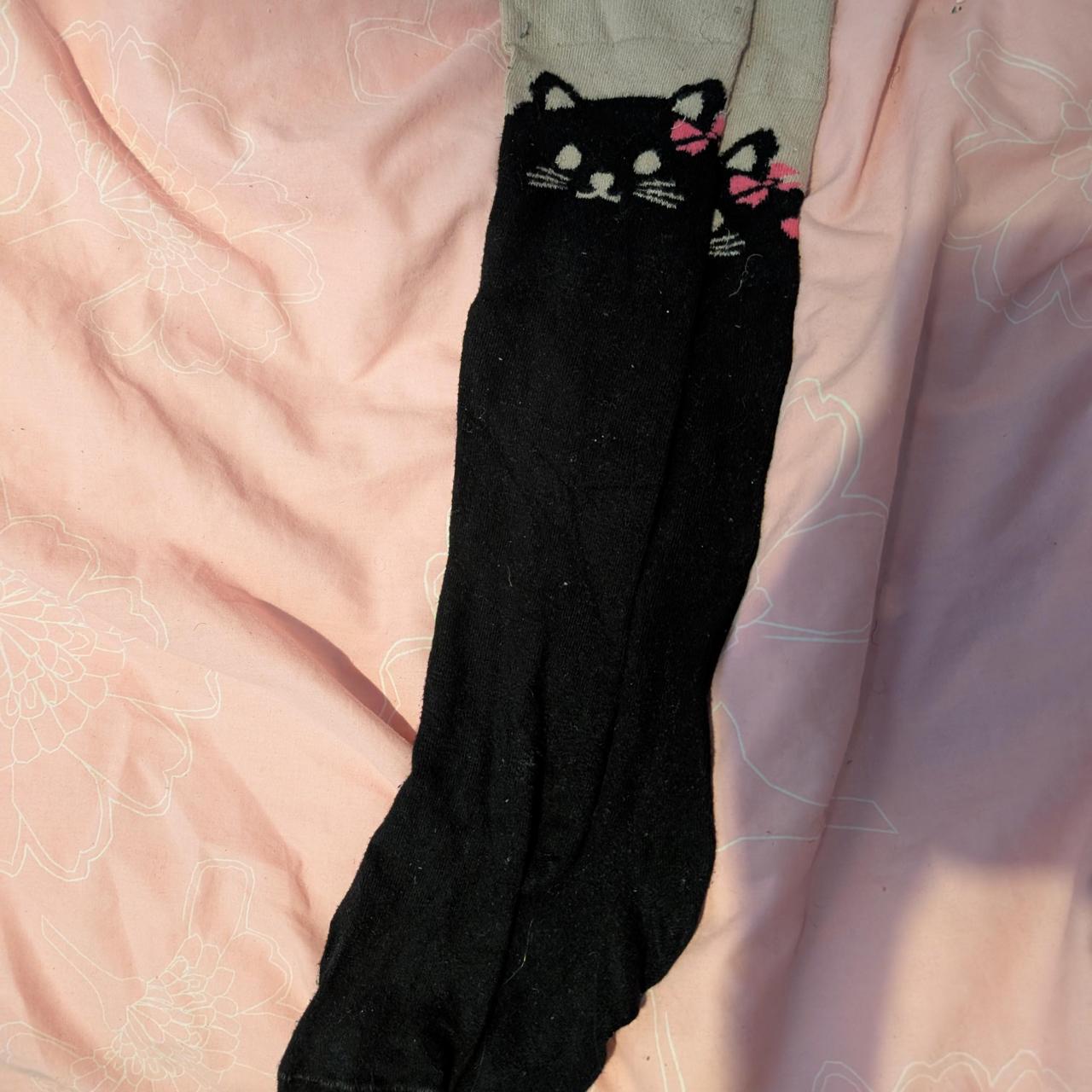 Black and pink cat socks. worn once or twice but put... | Depop