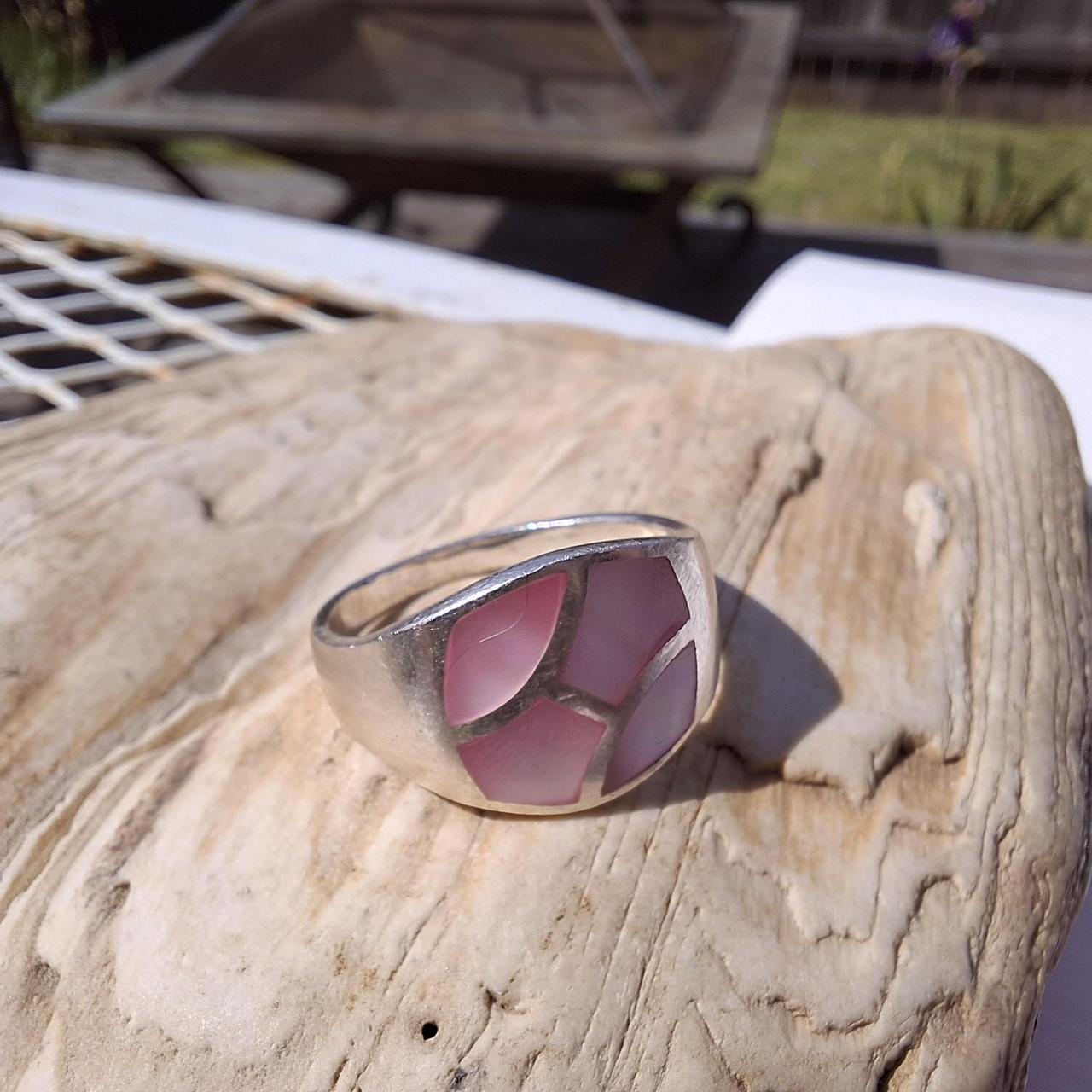 Pink and sterling silver ring, great for adding a... | Depop