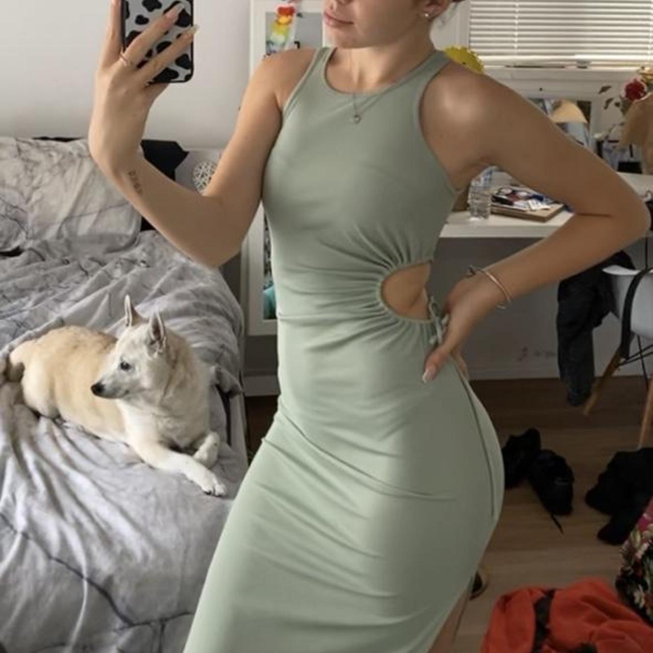 Princess polly green midi dress with cut out on... - Depop