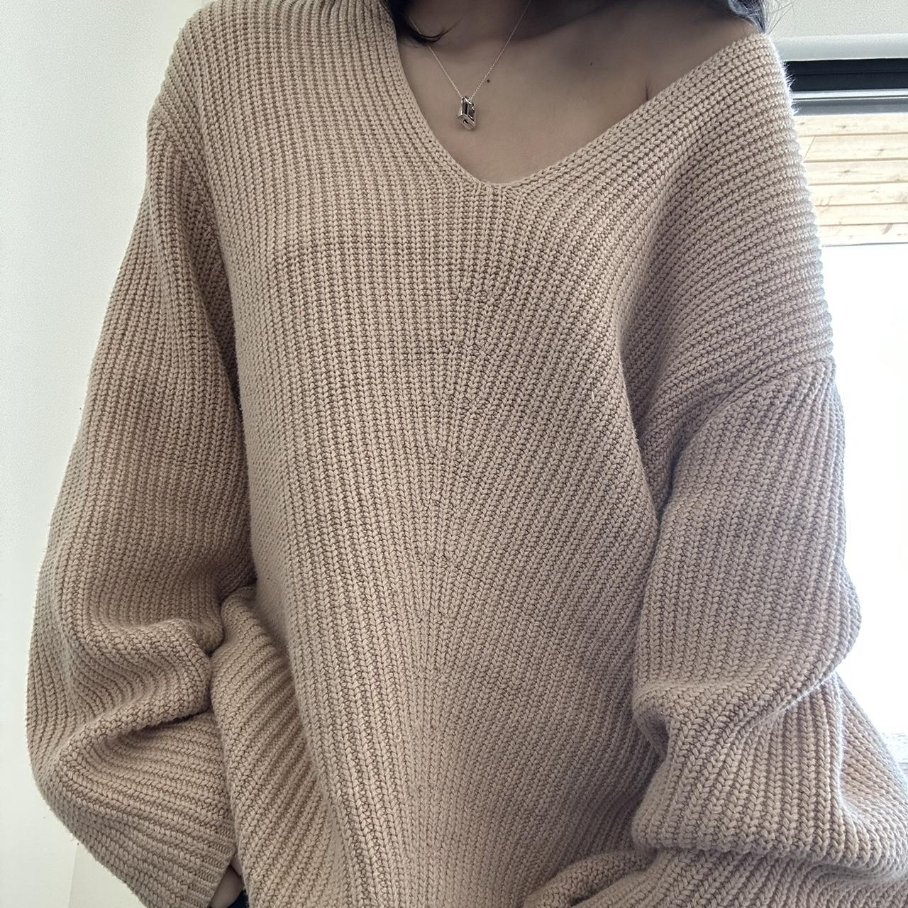 urban outfitters oversized tan knit ribbed sweater... - Depop