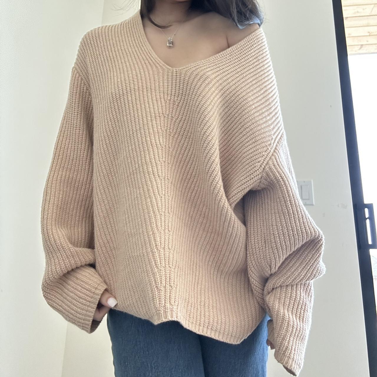 urban outfitters oversized tan knit ribbed sweater... - Depop