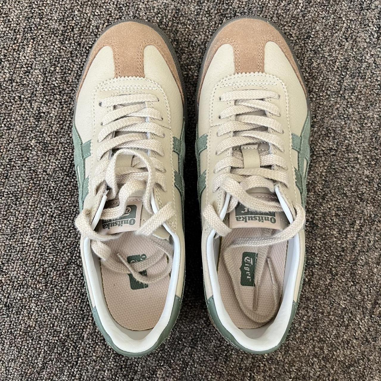 onitsuka tiger tokuten beige green sneakers in size... | Depop