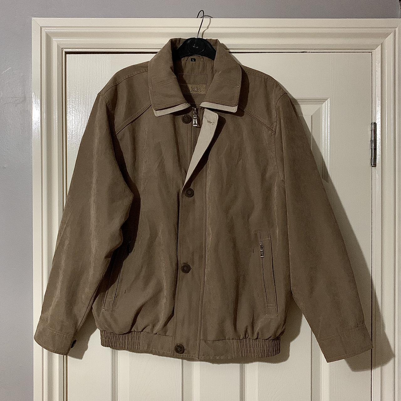 Tan brown Saxon jacket with zip and buttons -... - Depop
