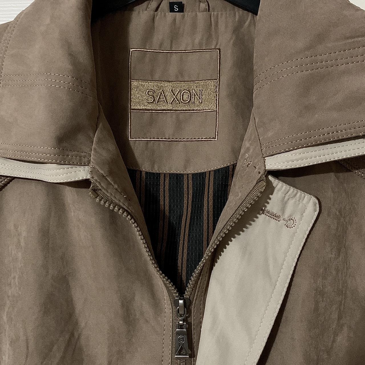 Tan brown Saxon jacket with zip and buttons -... - Depop