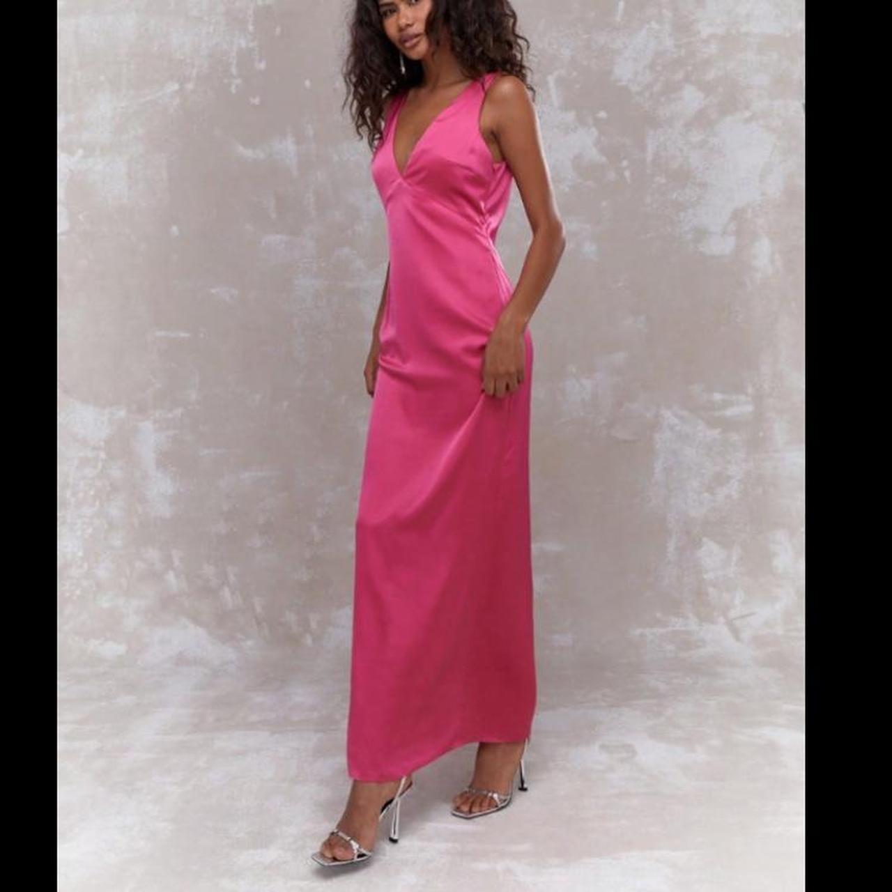 MISSGUIDED - Satin Plunge Neck Maxi Dress in Pink... - Depop
