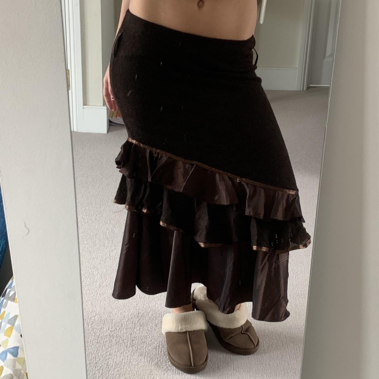 Super unique brown ruffle skirt with elasticated... - Depop