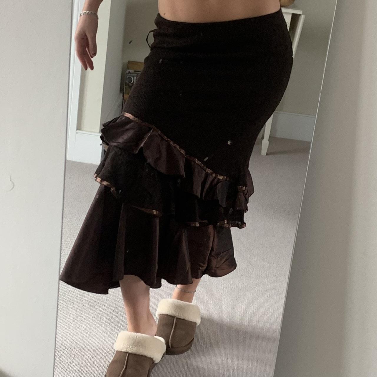 Super unique brown ruffle skirt with elasticated... - Depop