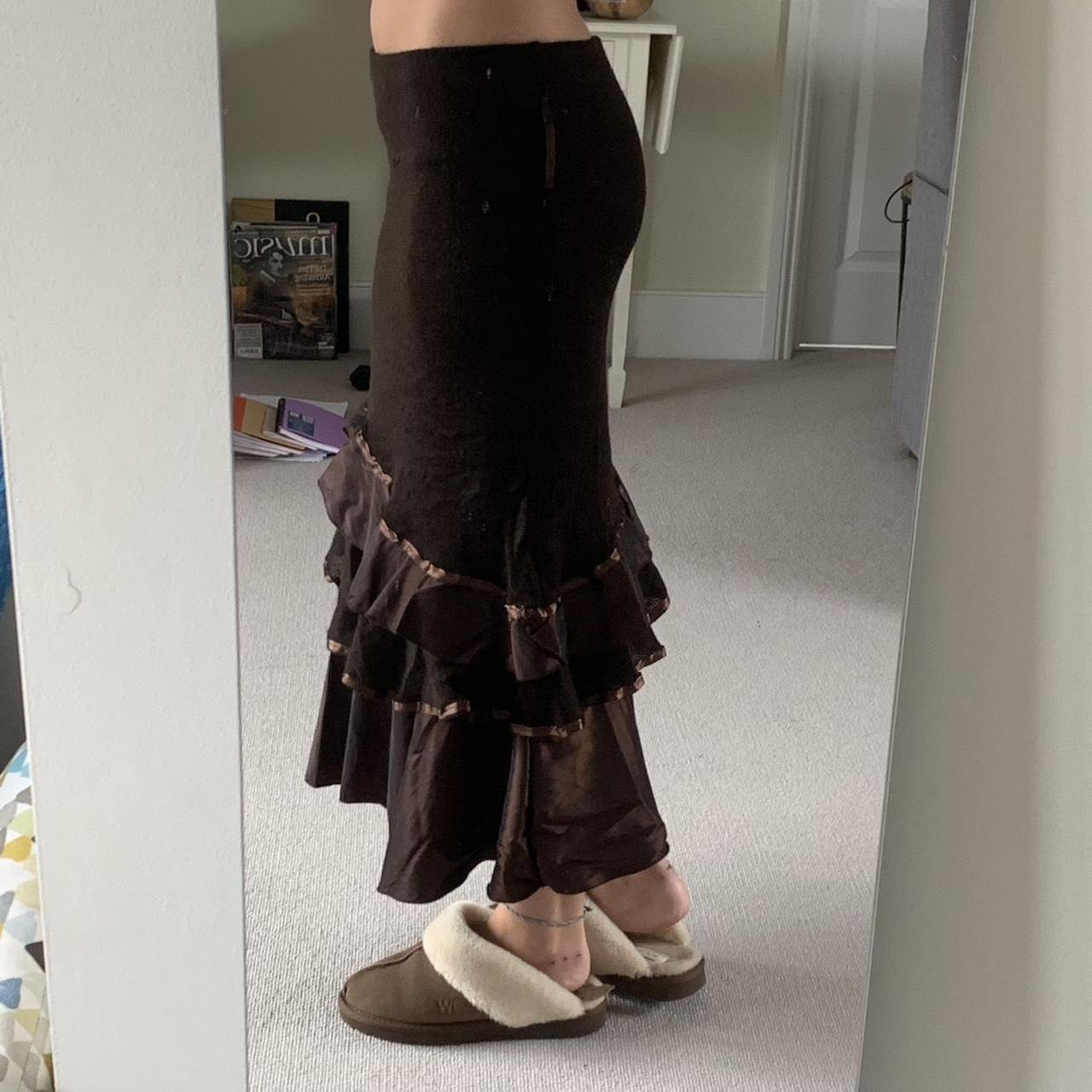 Super unique brown ruffle skirt with elasticated... - Depop